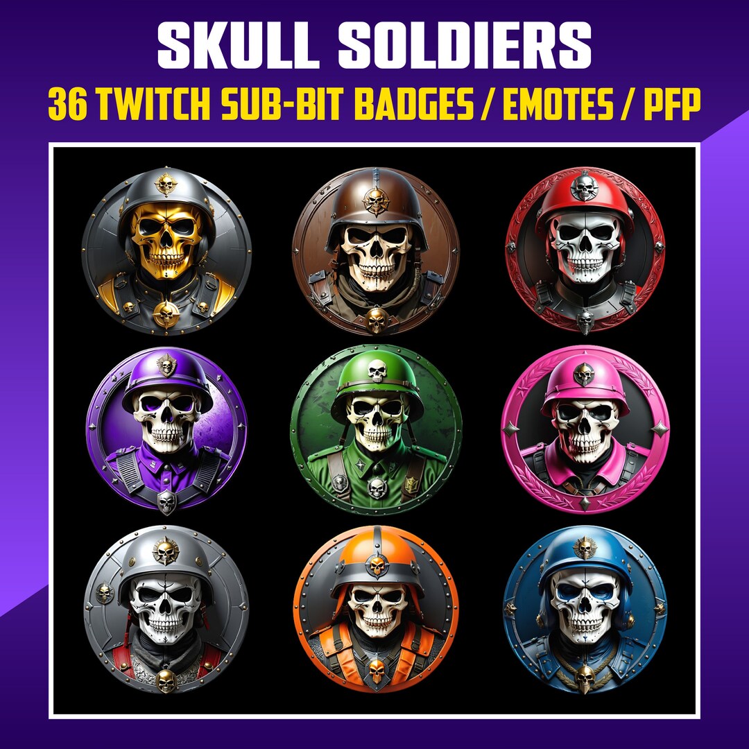 Skull Soldier Twitch Sub Badges, Sub Bit Badges for Streamers, Kick ...