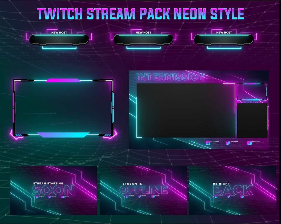 Animated Neon Purple, Pink and Cyan Blue | Twitch Pack | Overlay Pack ...