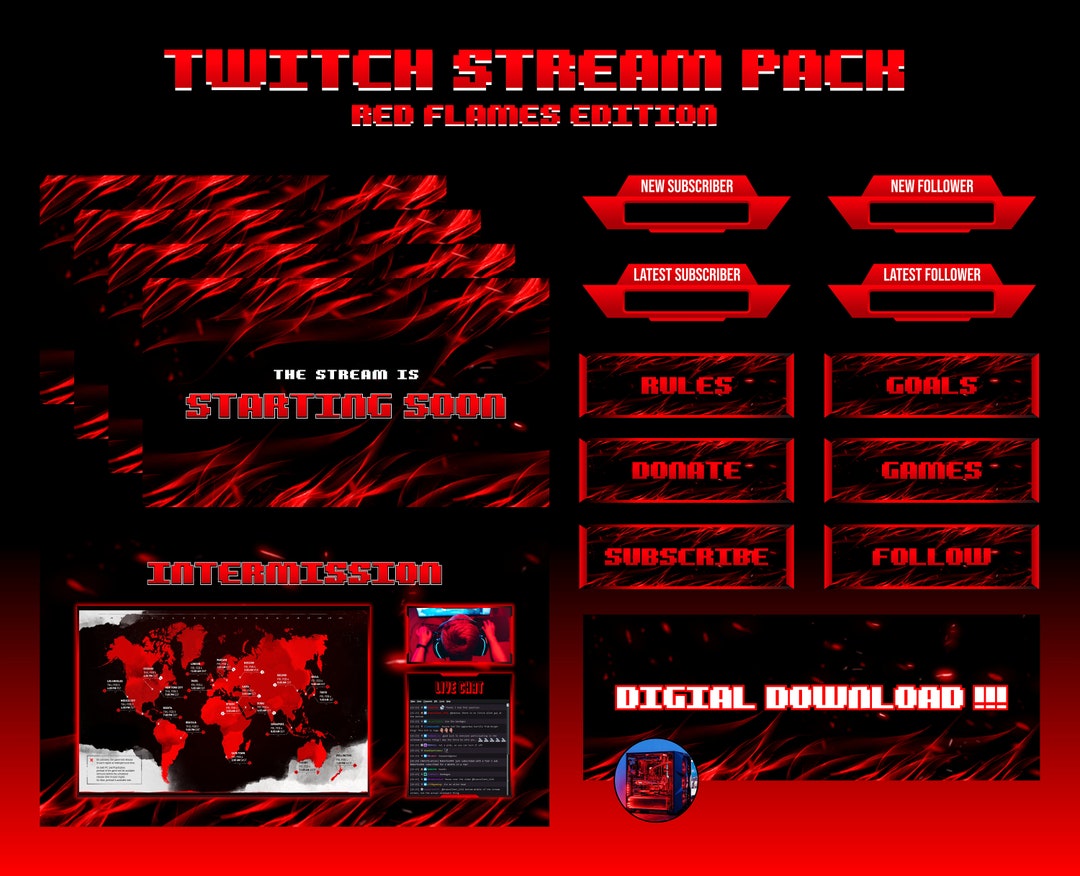 Red Flames Twitch Overlays Stream Style Pack - PNG Format - Etsy