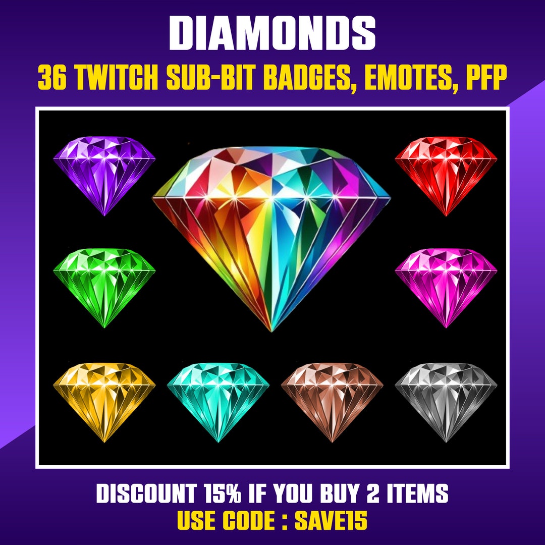 Diamond Twitch Badges, Sub Bit Badges for Streamers, Kick, Vtuber ...