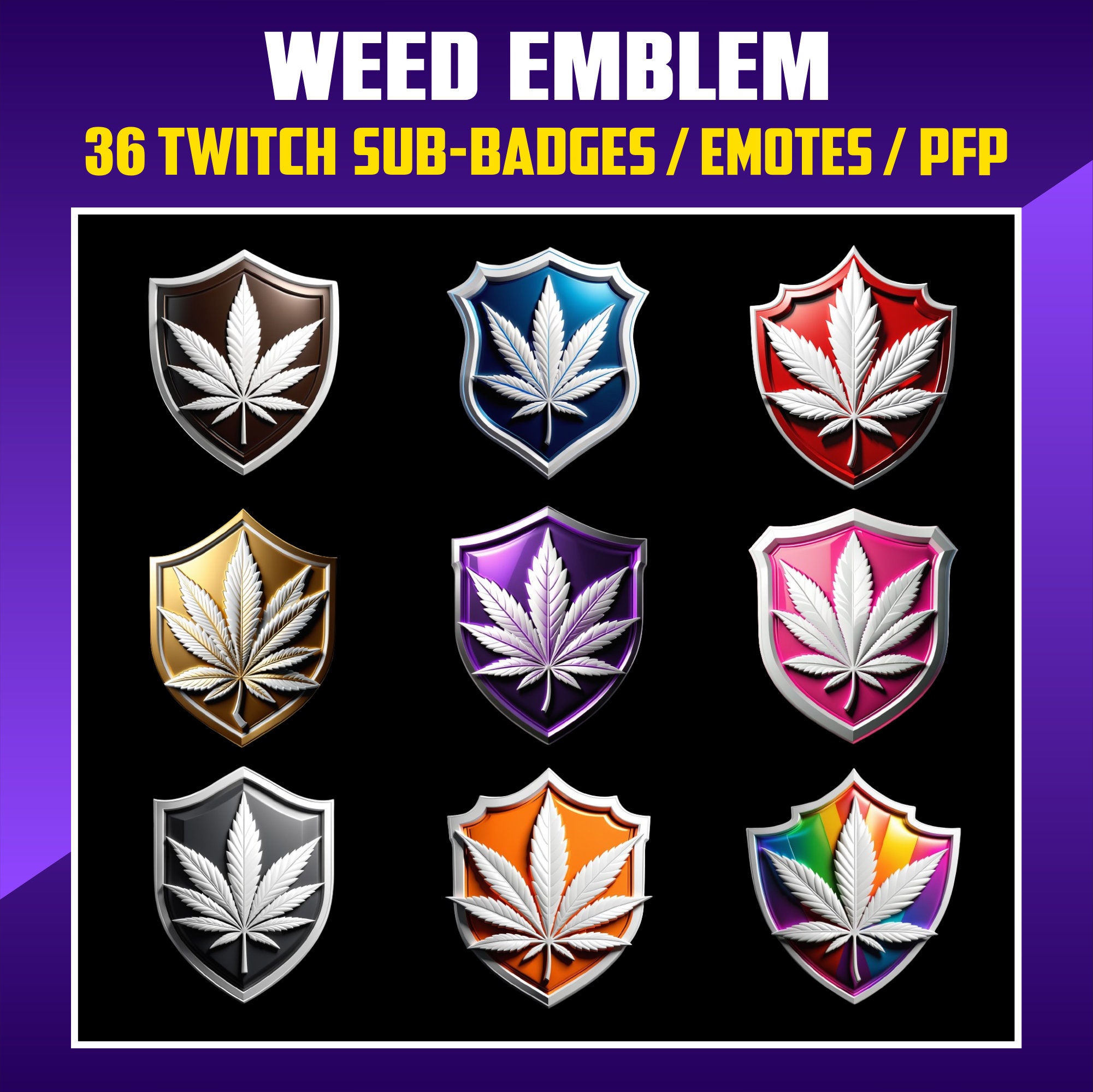 Weed Twitch Sub Badges, Sub Bit Badges for Streamers, Kick, Vtuber ...