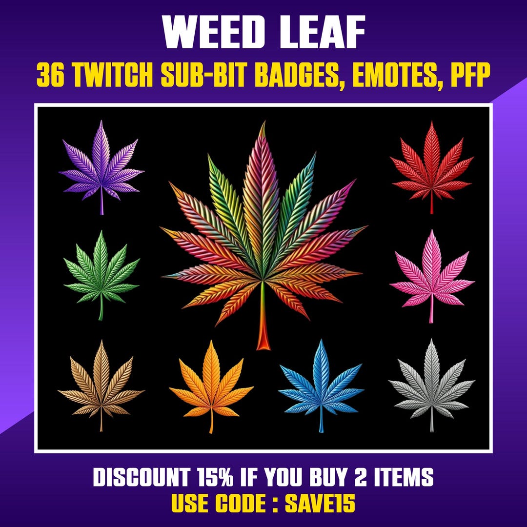Weed Leaf Twitch Sub Bit Badges for Streamers, Kick, Vtuber, Avatars ...
