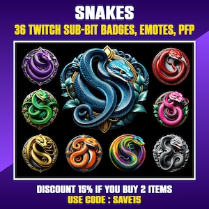 Snakes Twitch Sub Badges: Streamer Emotes, Clipart (digital Download ...