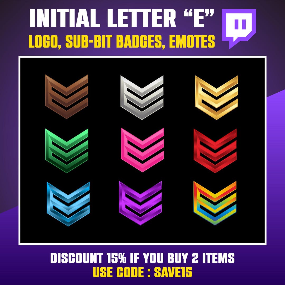 Letter E Twitch Sub Badges: Gaming Logo & Emotes (digital Download) - Etsy