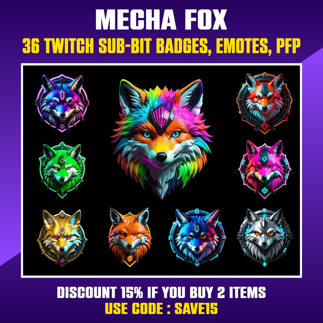 Fox Twitch Badges: Streamer Sub Badges, Emotes, Avatars (PNG Digital ...