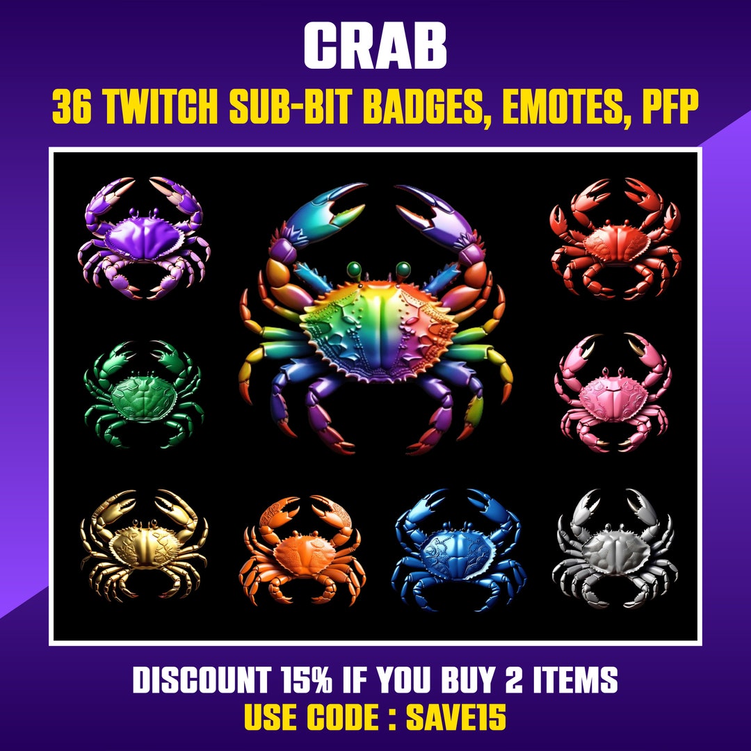 Twitch Badges, Crab Twitch Sub Badges, Bit Badges, Crab Emotes ...