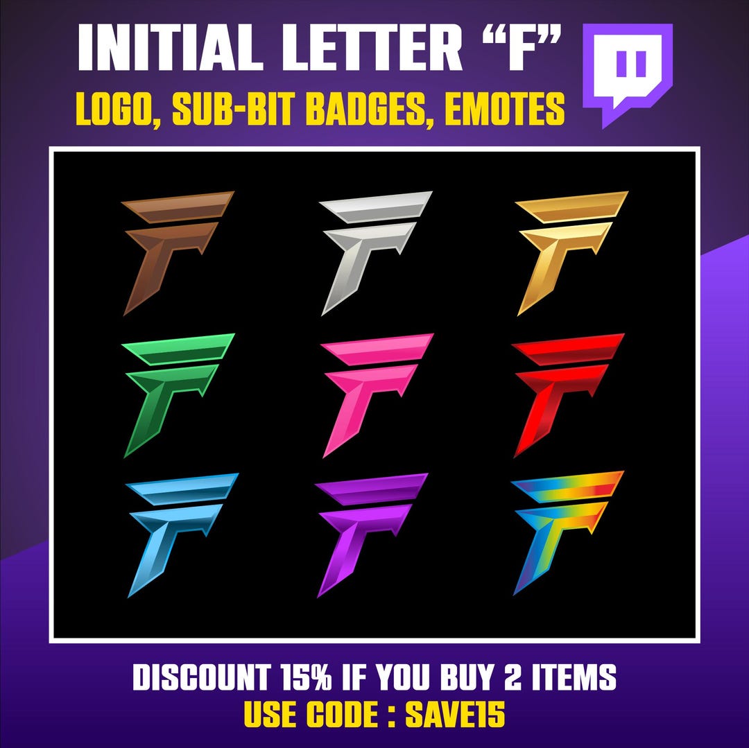F Twitch Sub Badges, F Gaming Logo, F Twitch Emotes, F Letter for ...