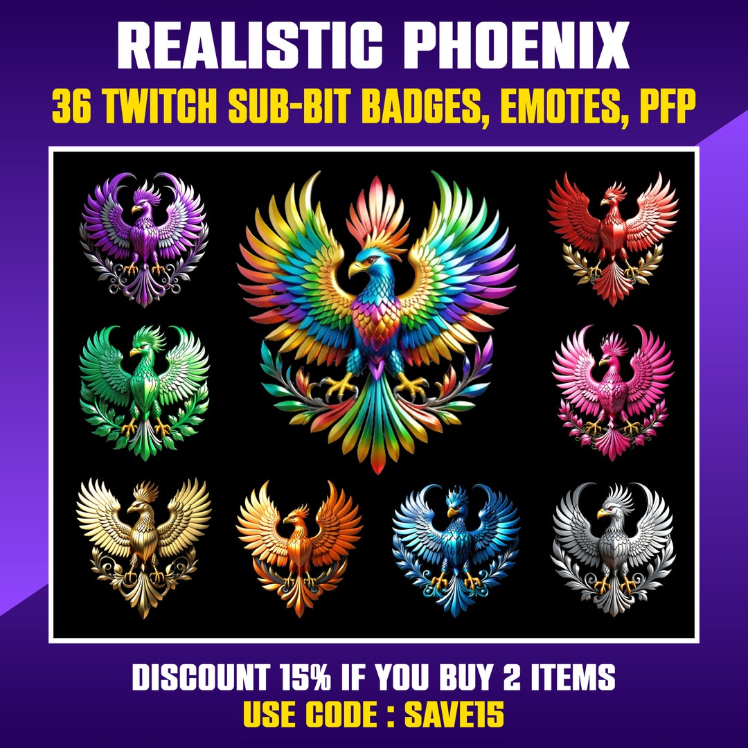 Phoenix Twitch Sub Badges: Streamer Emotes, Clipart (PNG Digital ...