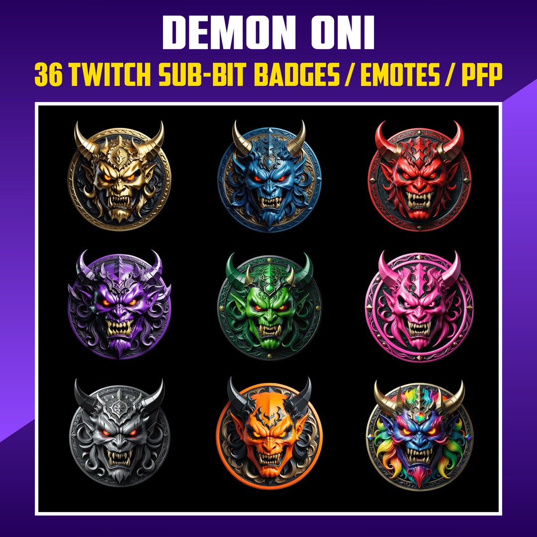 Demon Oni Twitch Sub Badges, Sub Bit Badges for Streamers, Kick, Vtuber, Avatars, Emote, Clipart ...