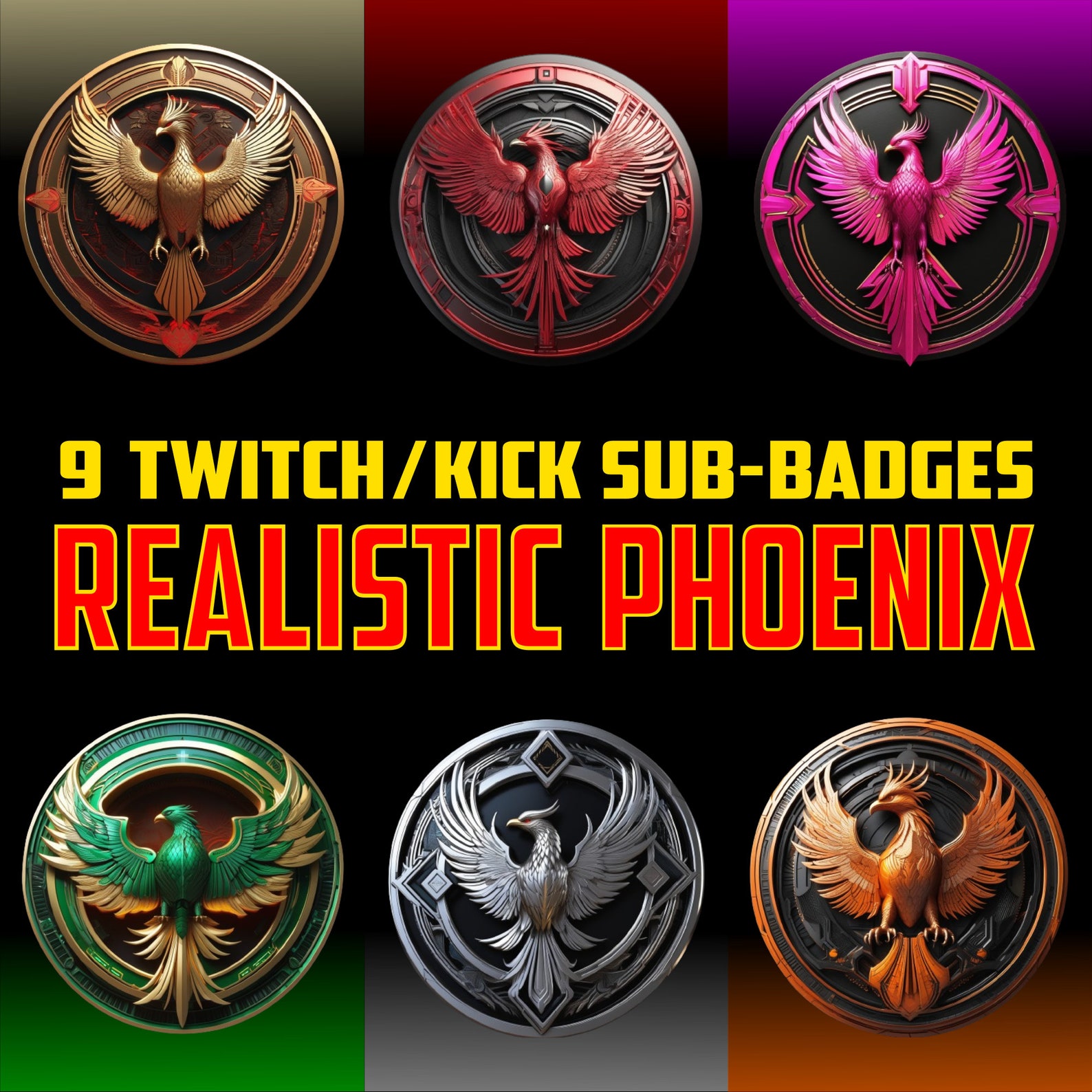 9 Realistic Phoenix Twitch / Kick Sub and Bit Badges, Twitch Sub Badges ...