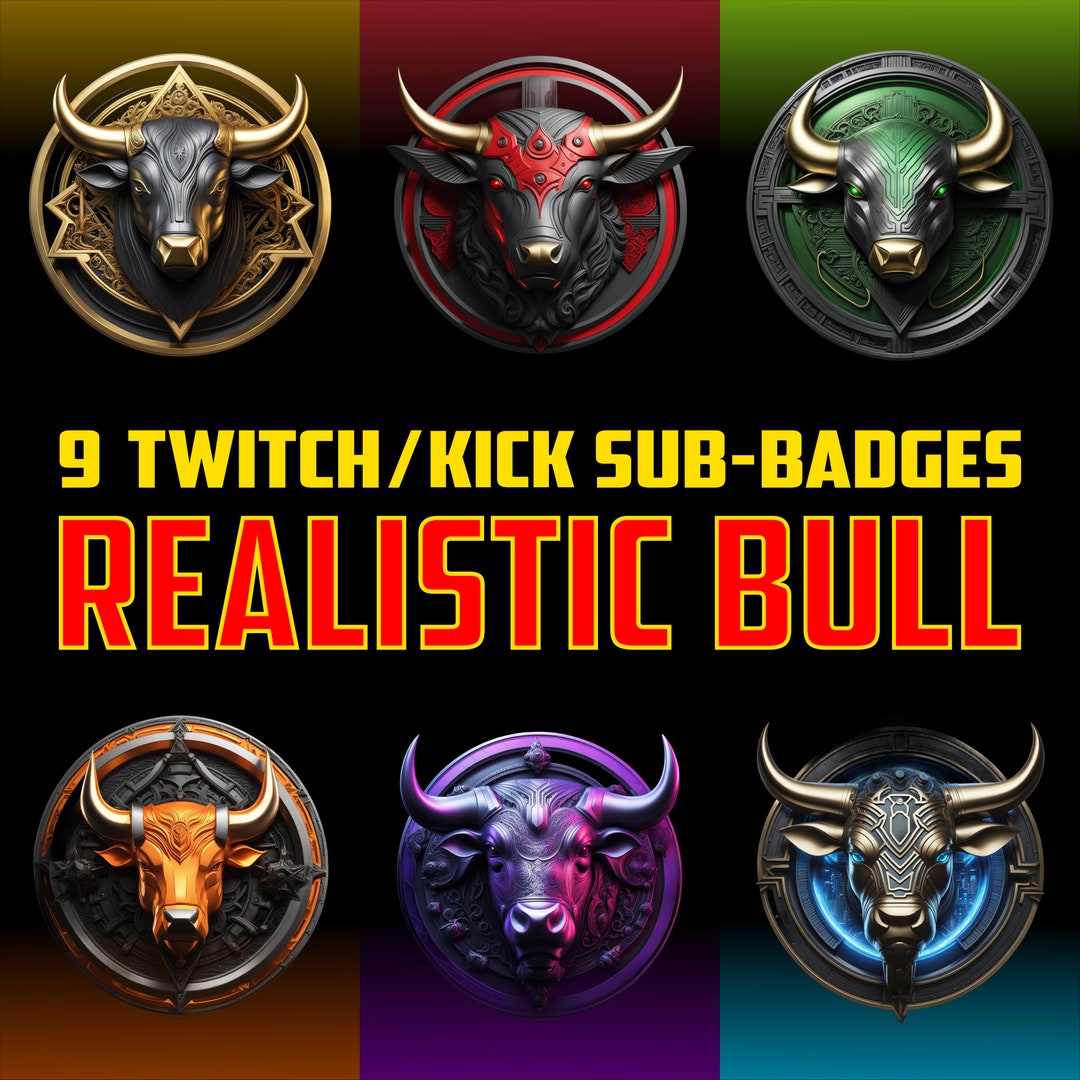 9 Realistic Bull Twitch / Kick Sub and Bit Badges, Twitch Sub Badges ...