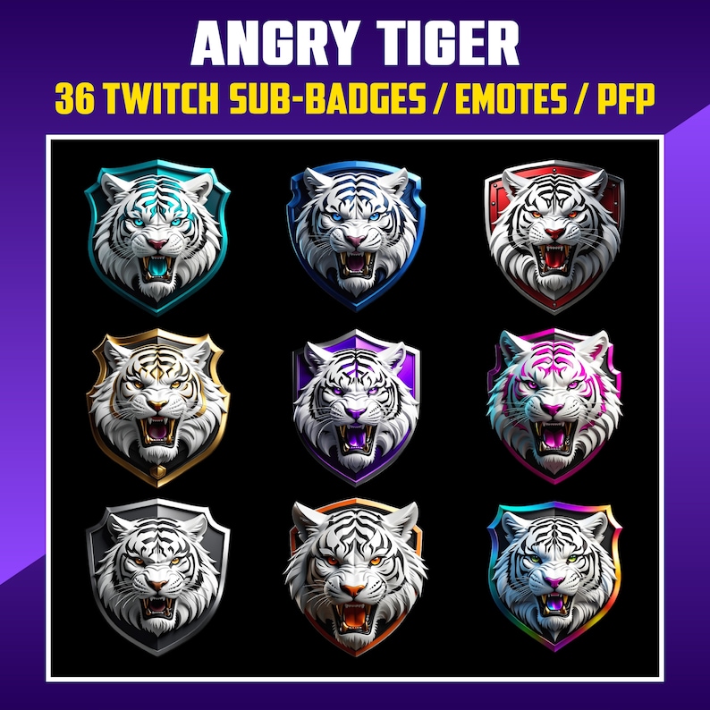 Tiger Twitch Sub Badges, Sub Bit Badges for Streamers, Kick, Vtuber ...