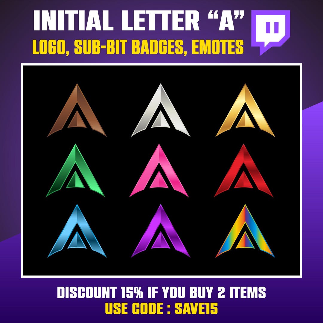 A Letter Twitch Sub Badges, A Letter Gaming Logo, A Letter Twitch ...