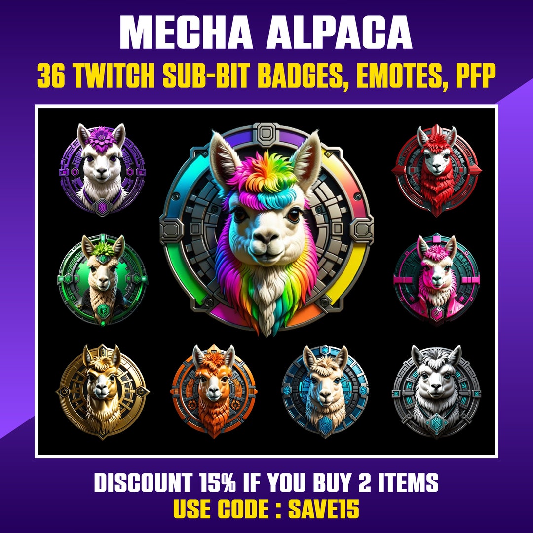 Alpaca Twitch Sub Badges: Streamer Emotes, Vtuber Avatars (PNG Digital ...