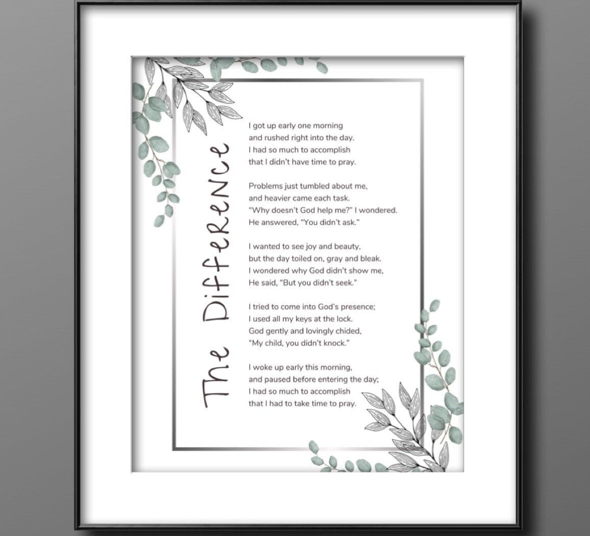 The Difference Poem (digital Download) - Religious Prayer Reminder ...