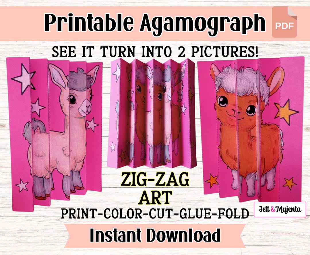 Llama Agamograph Printable: Kids' Coloring & Scissor Skills Craft ...