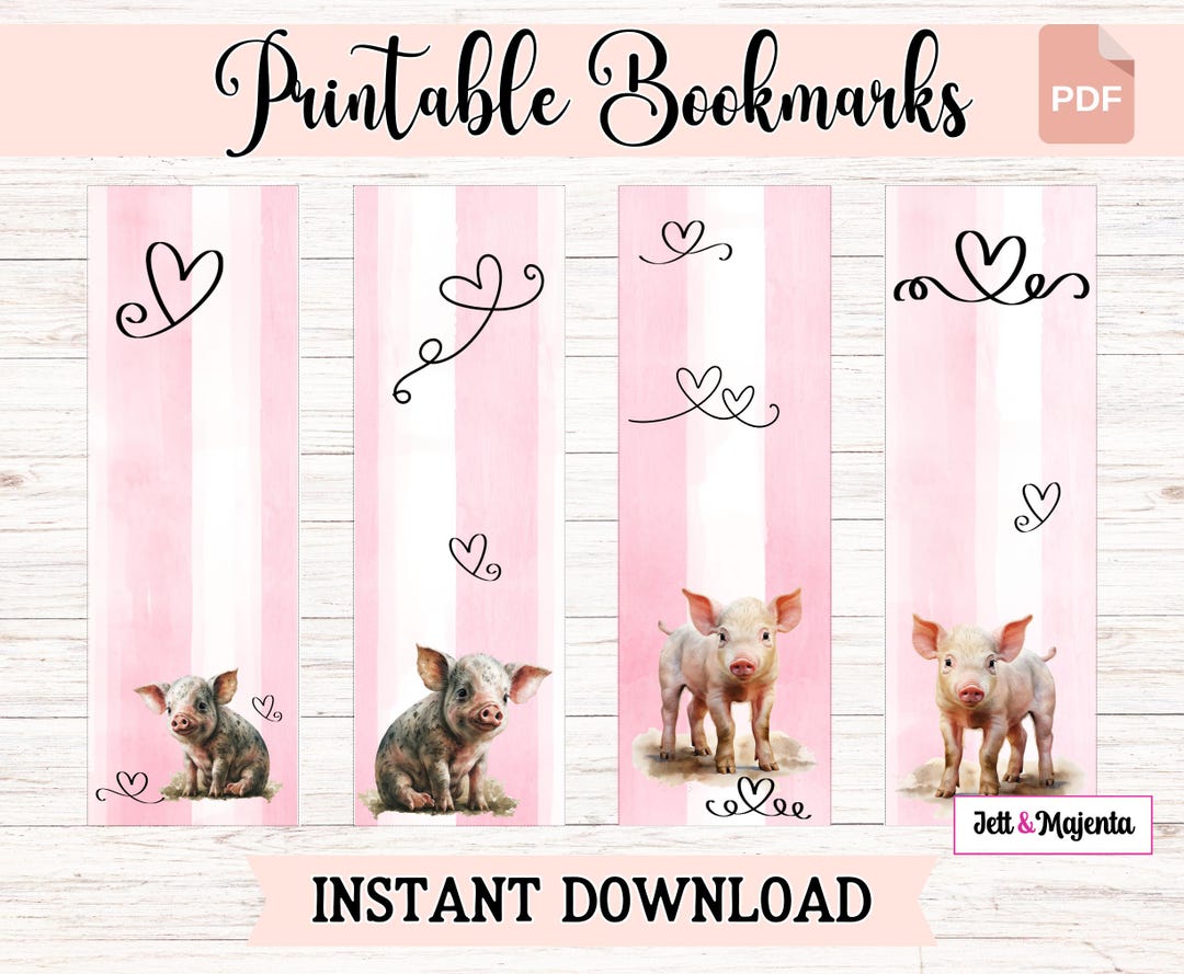 Cute Pink Pigs Printable Bookmarks, Set of 4 Downloadable Bookmarks ...