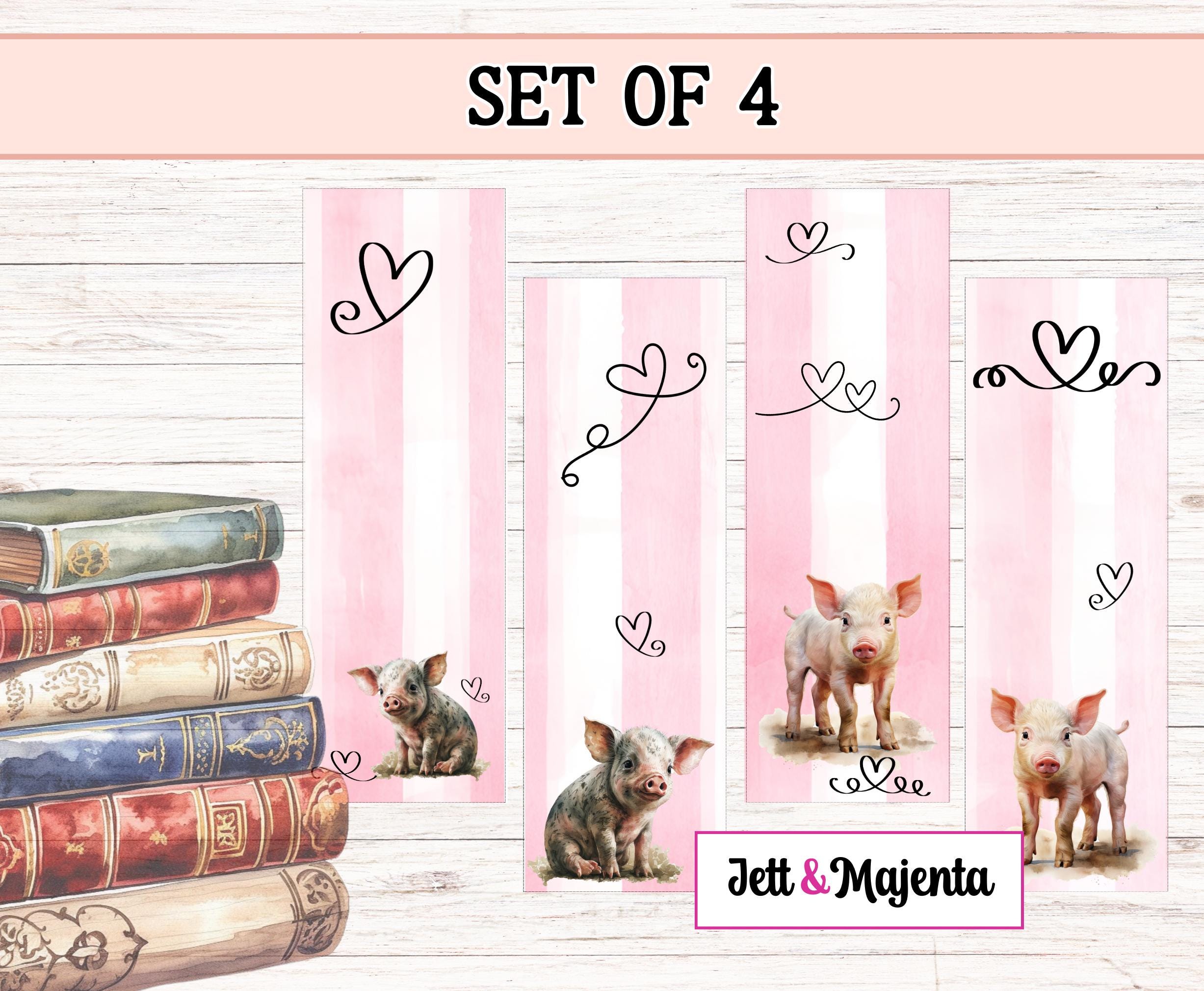 Cute Pink Pigs Printable Bookmarks, Set of 4 Downloadable Bookmarks ...
