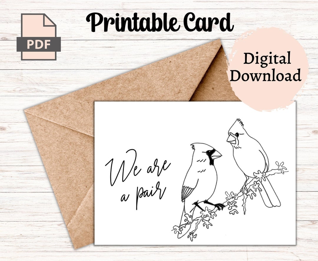 Cardinal Pair Line Art Greeting Card: Anniversary Love Note (digital ...