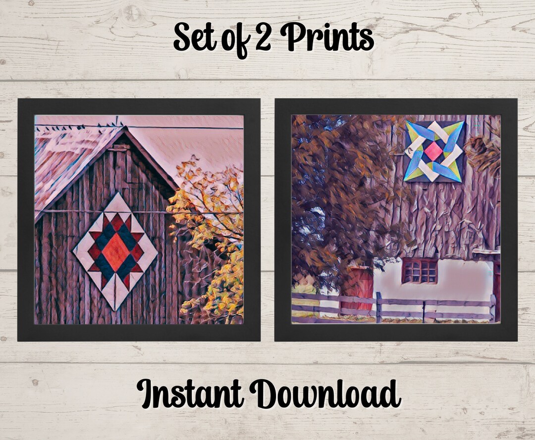 Barn Quilt Wall Art Set of 2 | Barn Quilt Square Printable Wall Art ...