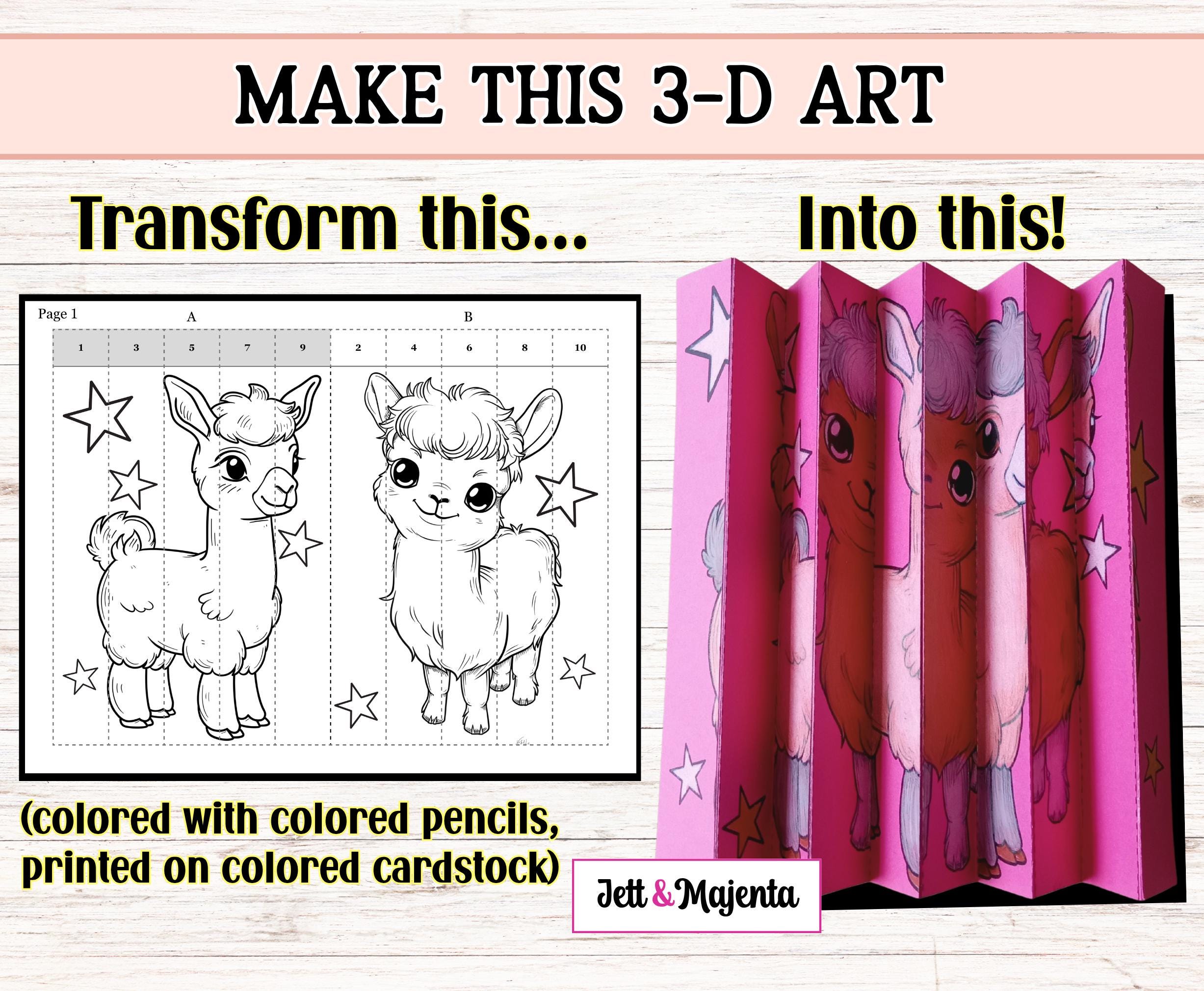 Llama Agamograph Printable: Kids' Coloring & Scissor Skills Craft ...
