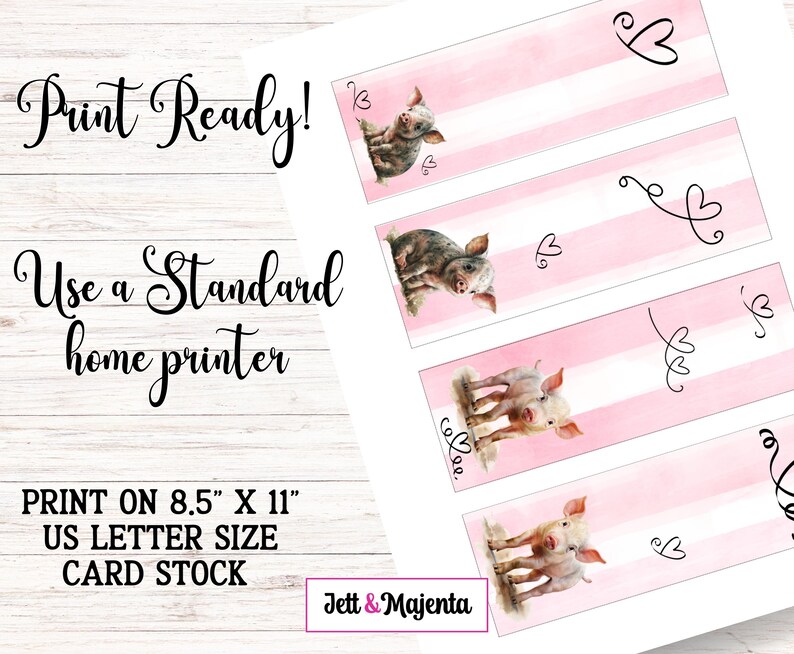 Cute Pink Pigs Printable Bookmarks, Set of 4 Downloadable Bookmarks ...