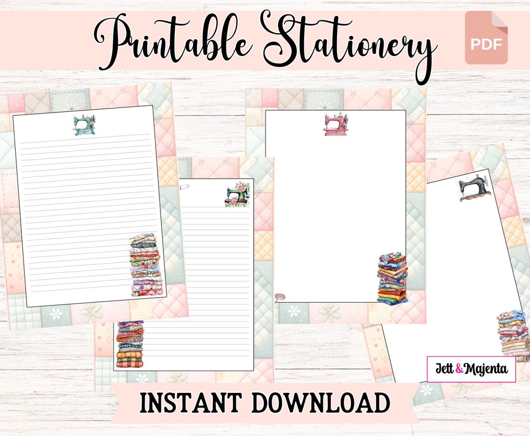 Sewing Themed Printable Stationery: Letter Writing Paper Set (digital ...