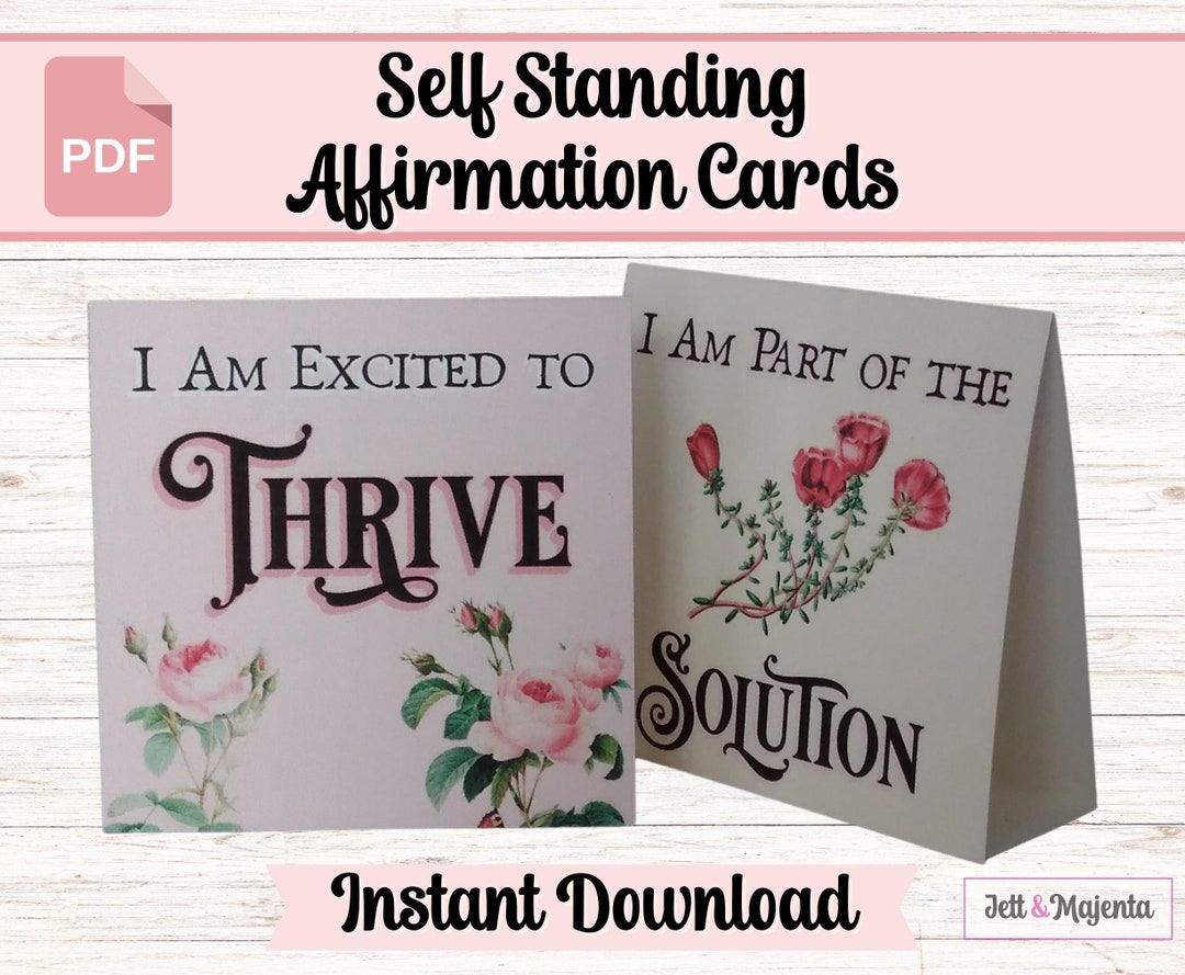 Self Standing Printable Affirmation Card Set Unique Vintage Flower ...