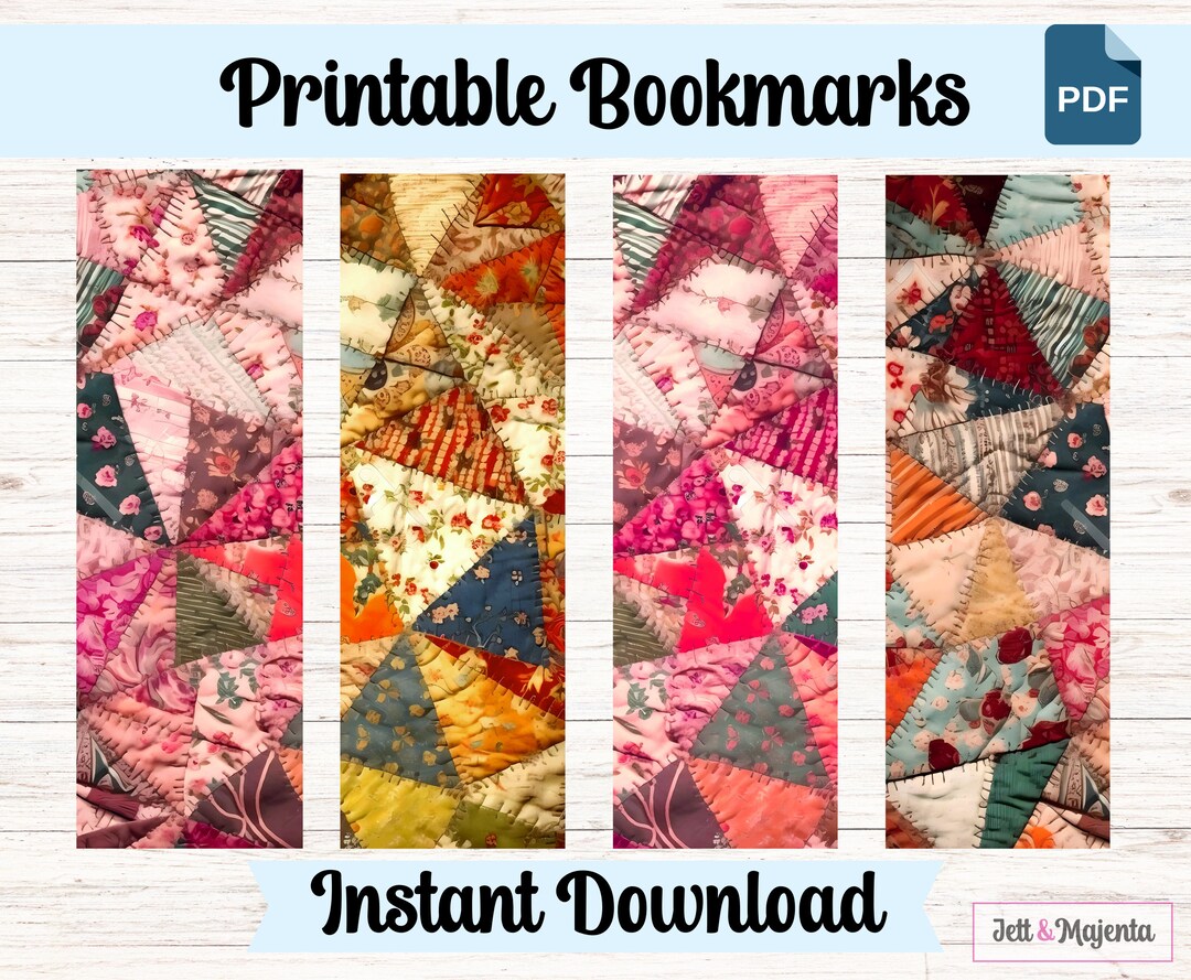 Printable Quilt Bookmarks Digital Download Set of 4 Bookmarks Gift for ...