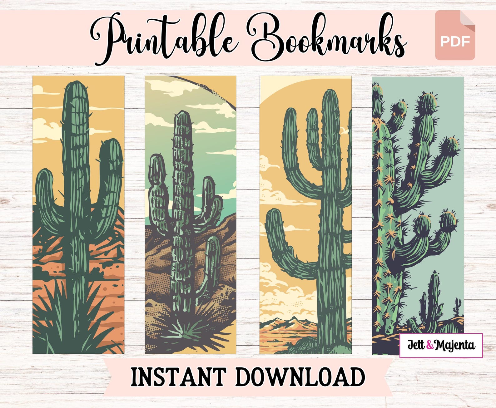 Desert Cactus Printable Bookmarks | Set of 4 Downloadable Bookmarks ...