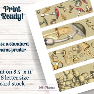 Mushroom Bookmarks: Set of 4 Printable Designs (digital Download) - Etsy