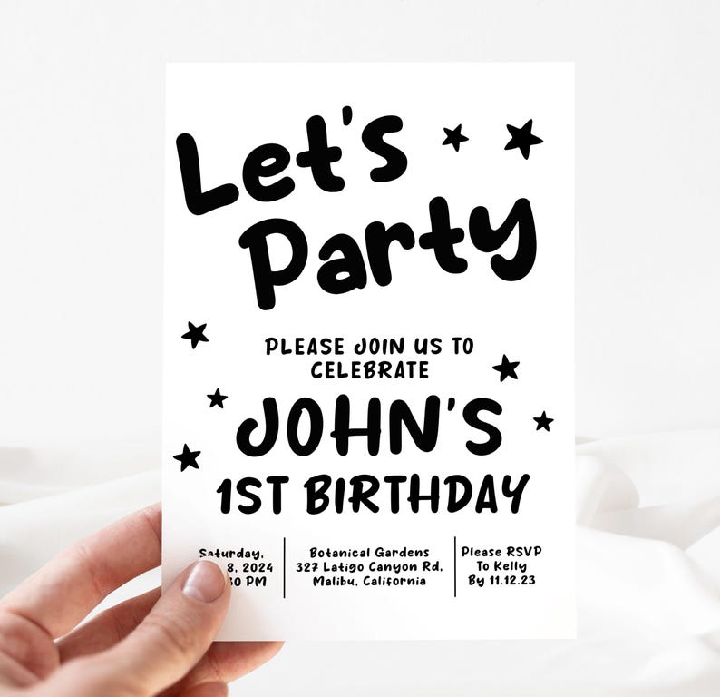 Black and White Birthday Invitation, Black and White Birthday Party ...