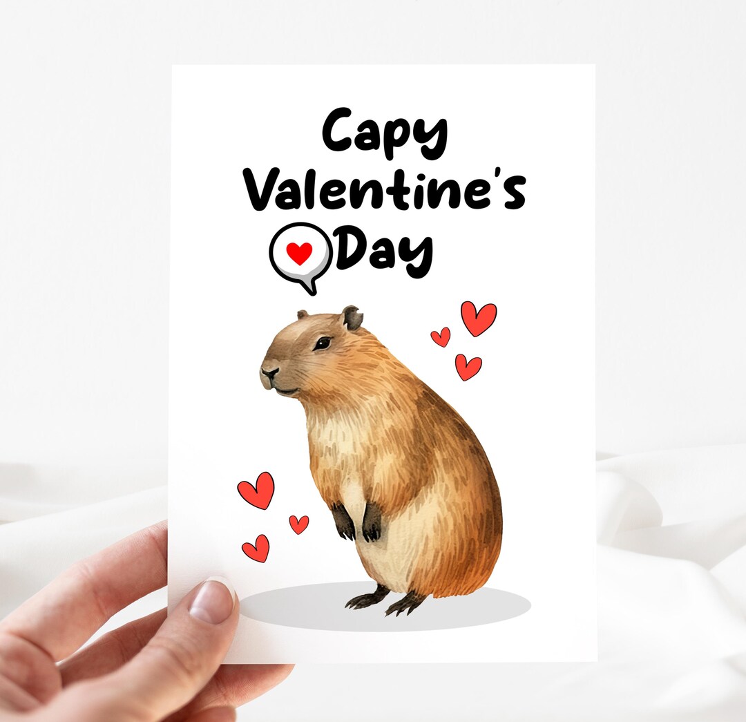 Capy Valentine Day Card, Custom Happy Valentine Card, Capybara Card ...