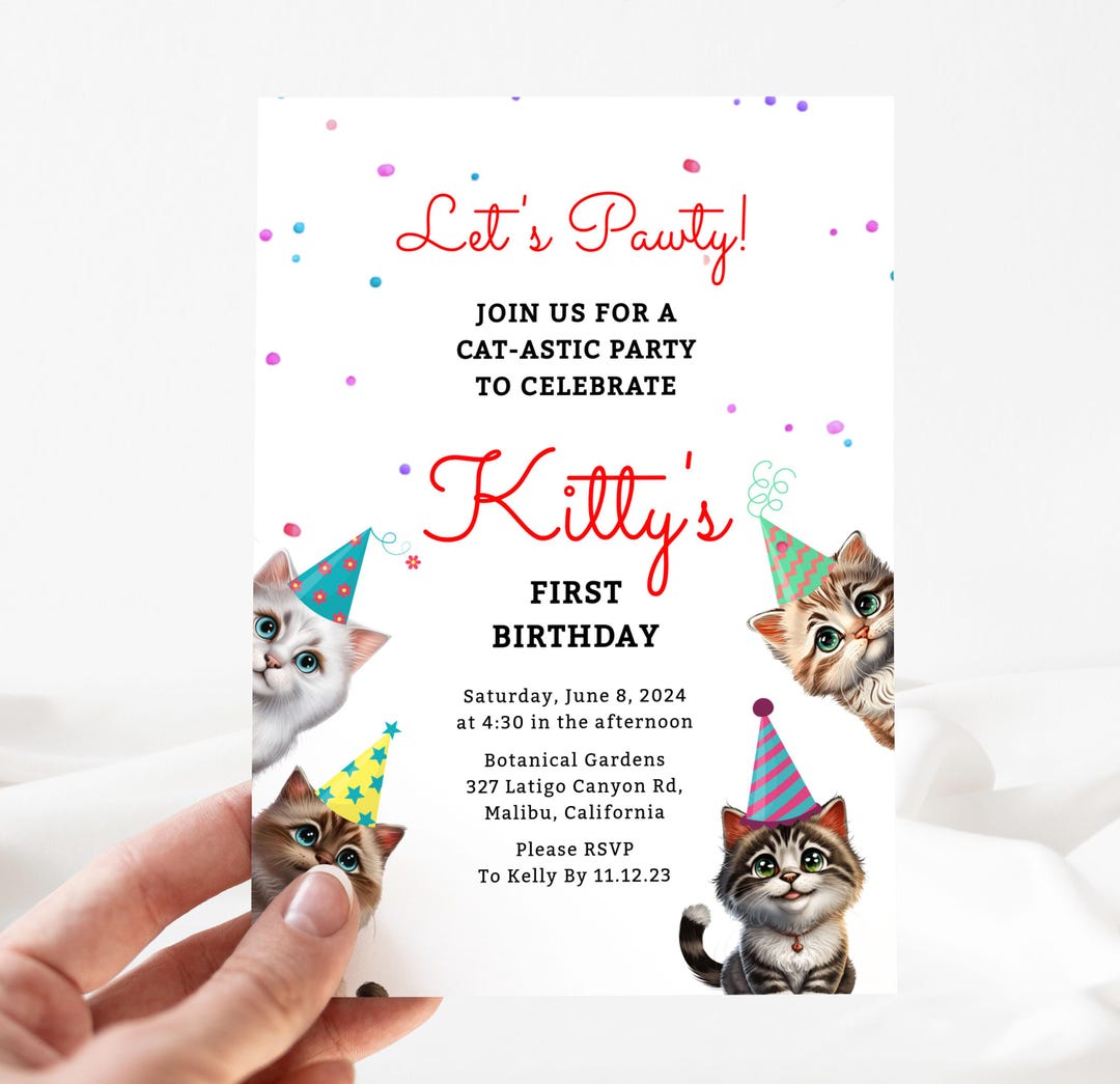 Cat Invite Birthday Invitation, Cat Invite Birthday Party Invites ...