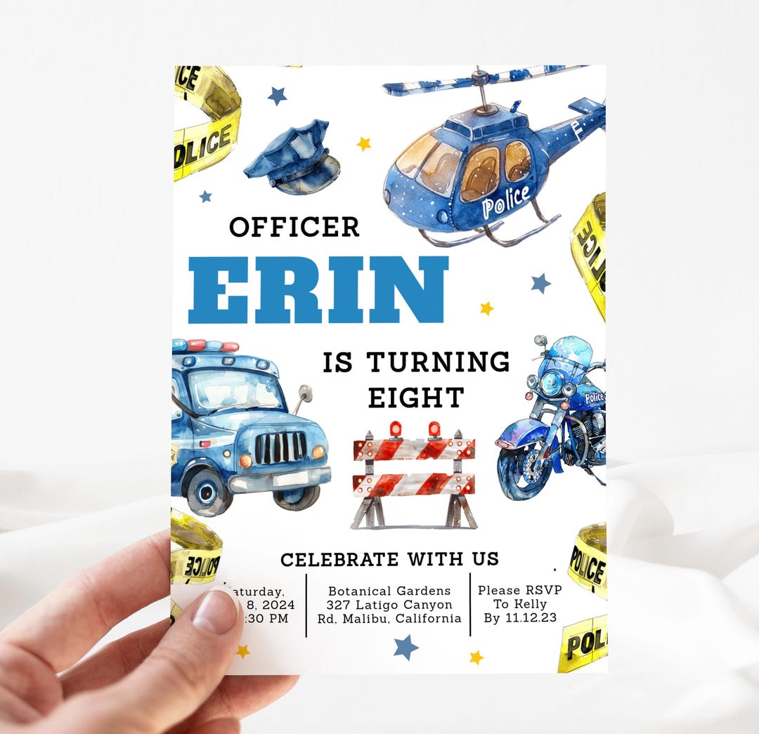 Police Birthday Invitation, Police Birthday Party Invites, Printable ...