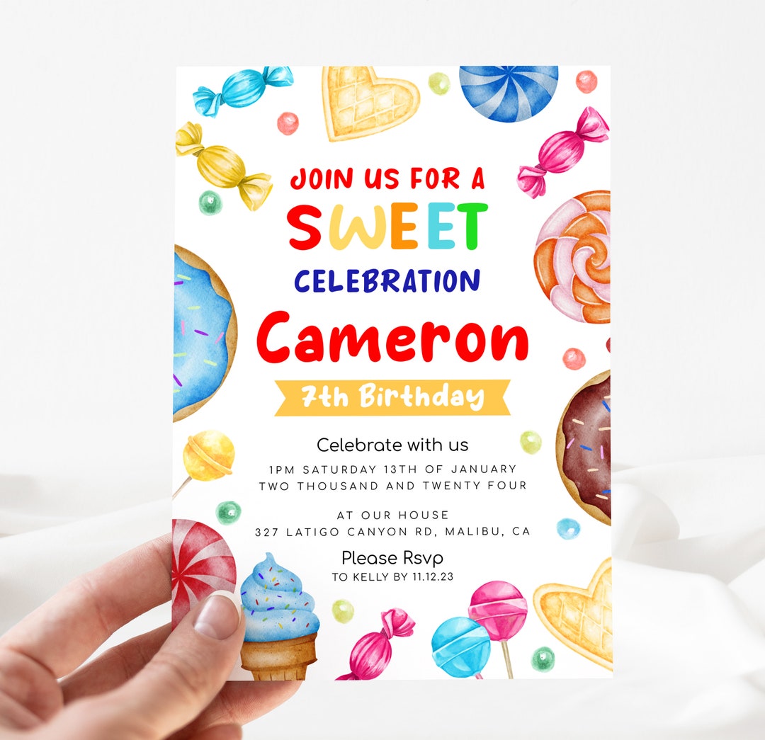 Candy 7th Birthday Invitation, Candy Land Invitation, Candyland ...