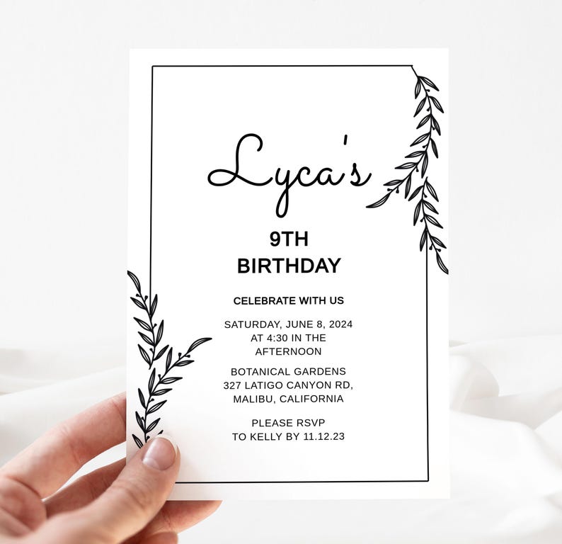 Black and White Birthday Invitation, Black and White Birthday Party ...
