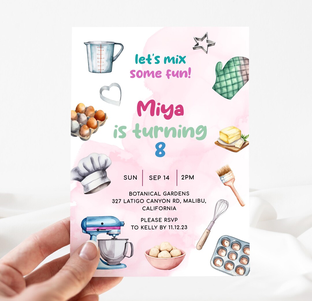 Baking Invitation, Baking Birthday Party Invites, Printable Invitation ...