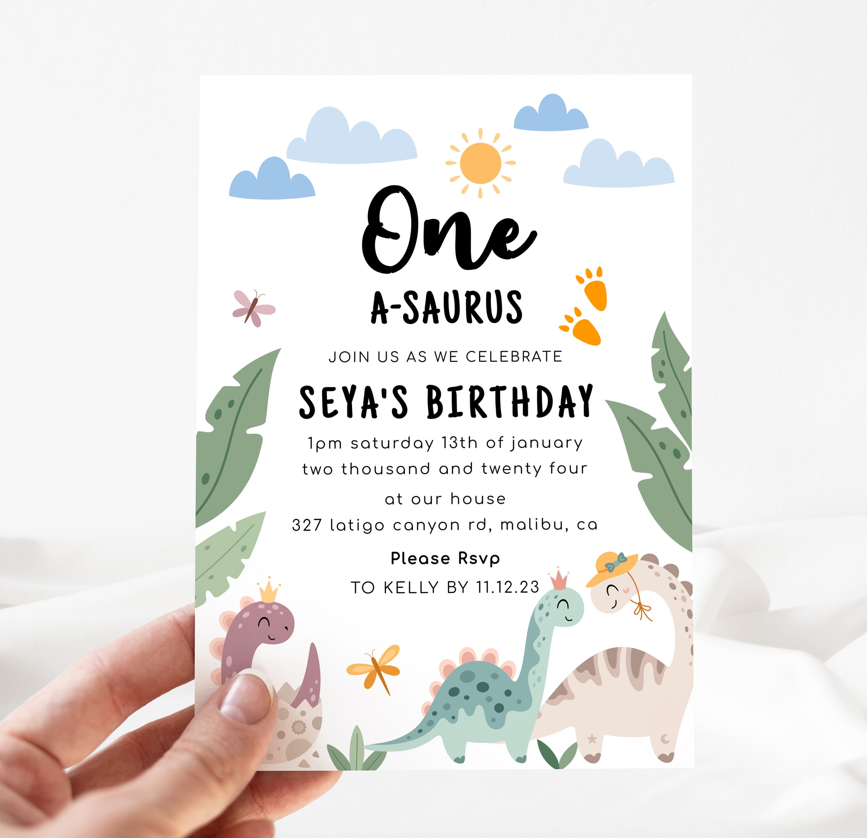 One-a-saurus Dinosaur Birthday Party Invitation, DIY Editable Invite ...