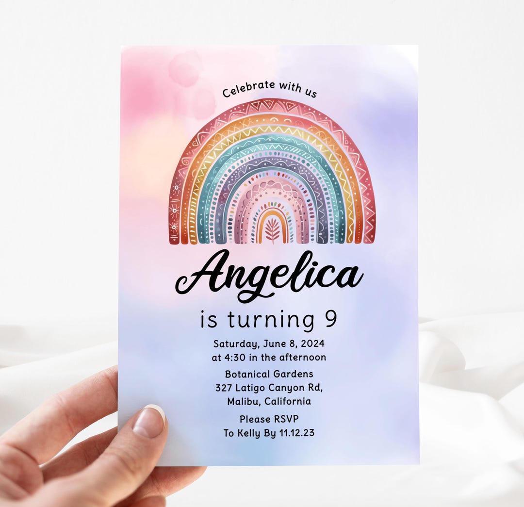 Rainbow Birthday Invitation, Editable Rainbow Party Invite, Rainbow ...