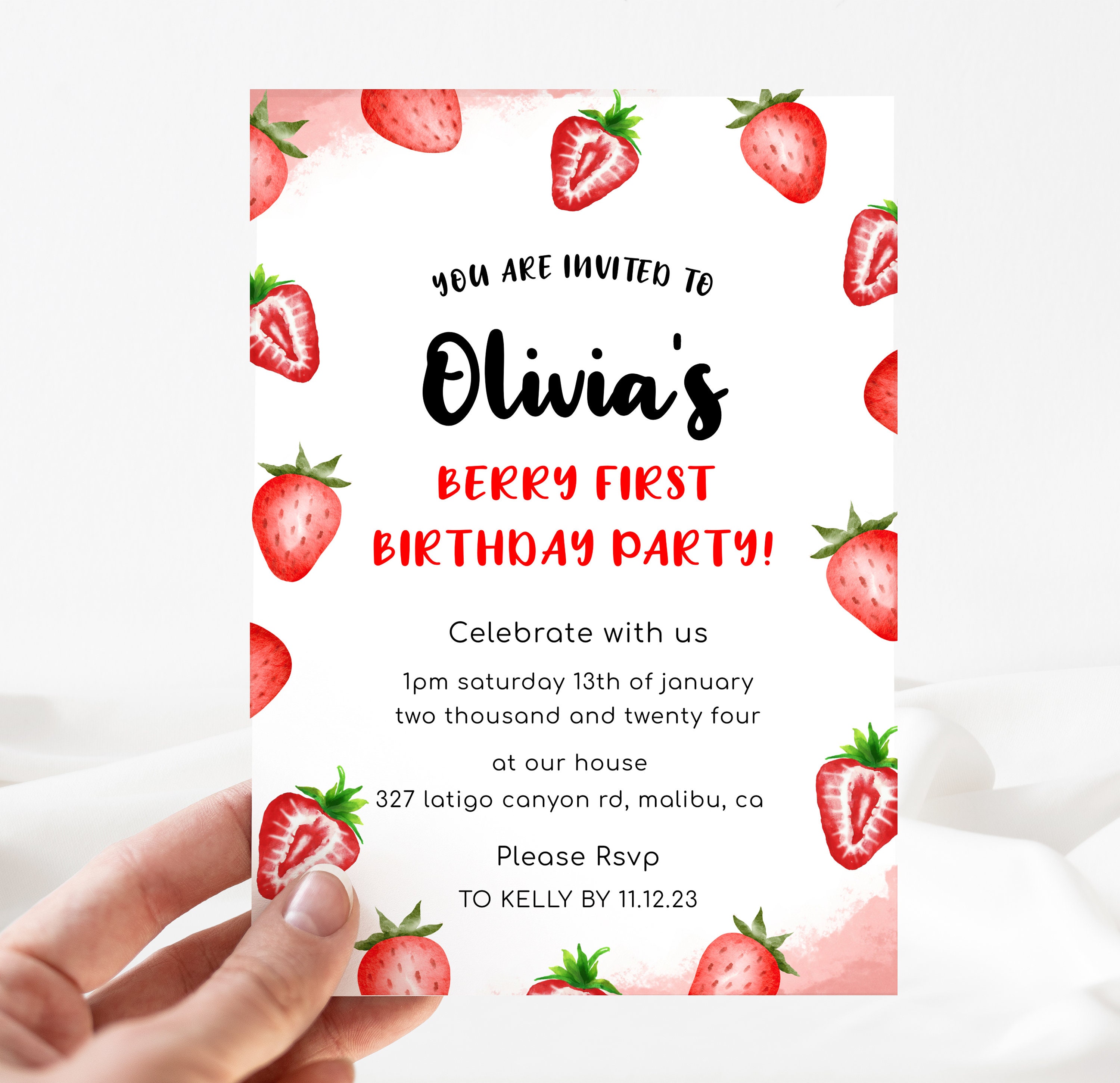 Editable Berry Invitation, Berry Digital Invite, Digital Editable ...