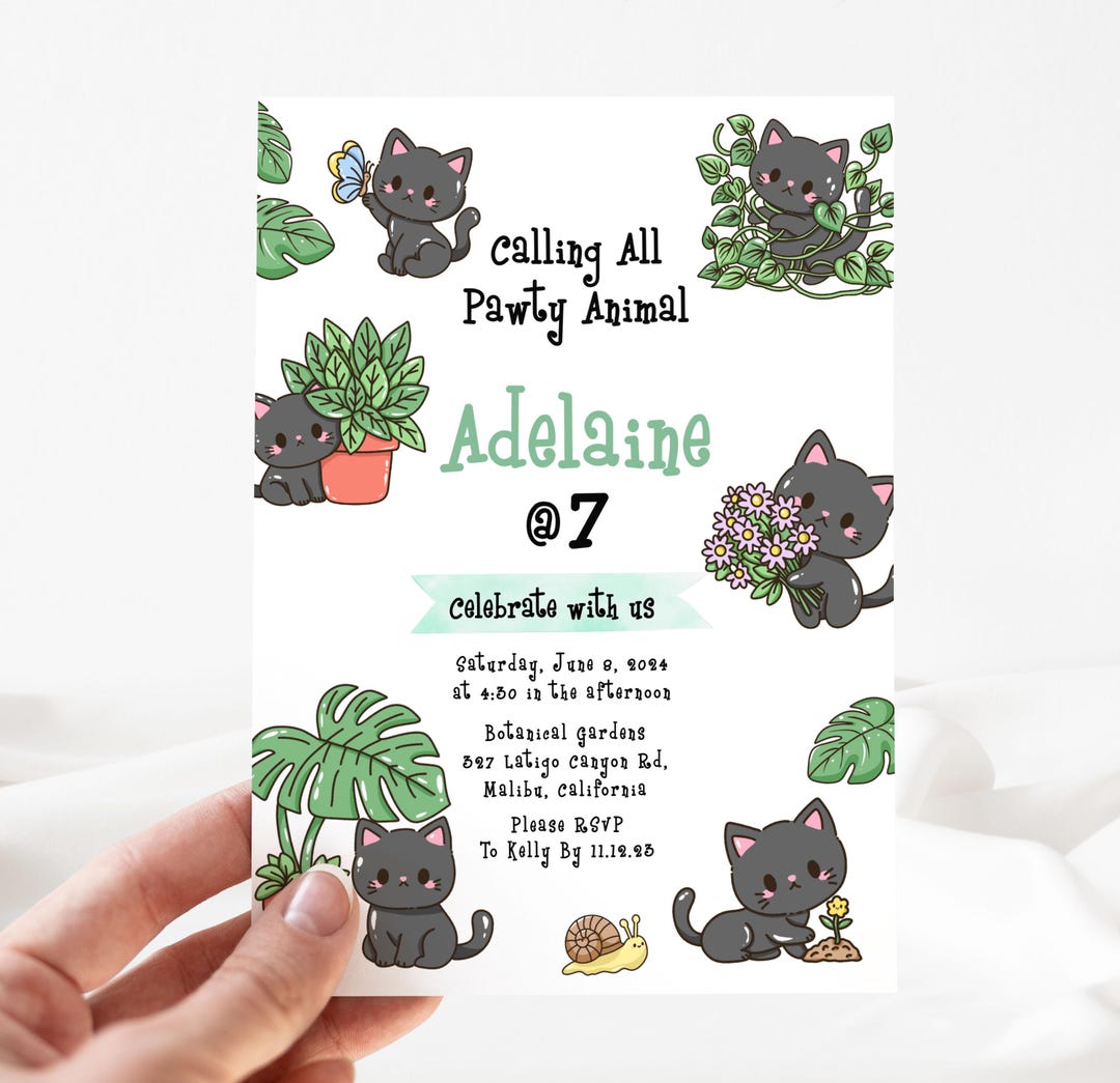 Cat Invite Birthday Invitation, Cat Invite Birthday Party Invites ...