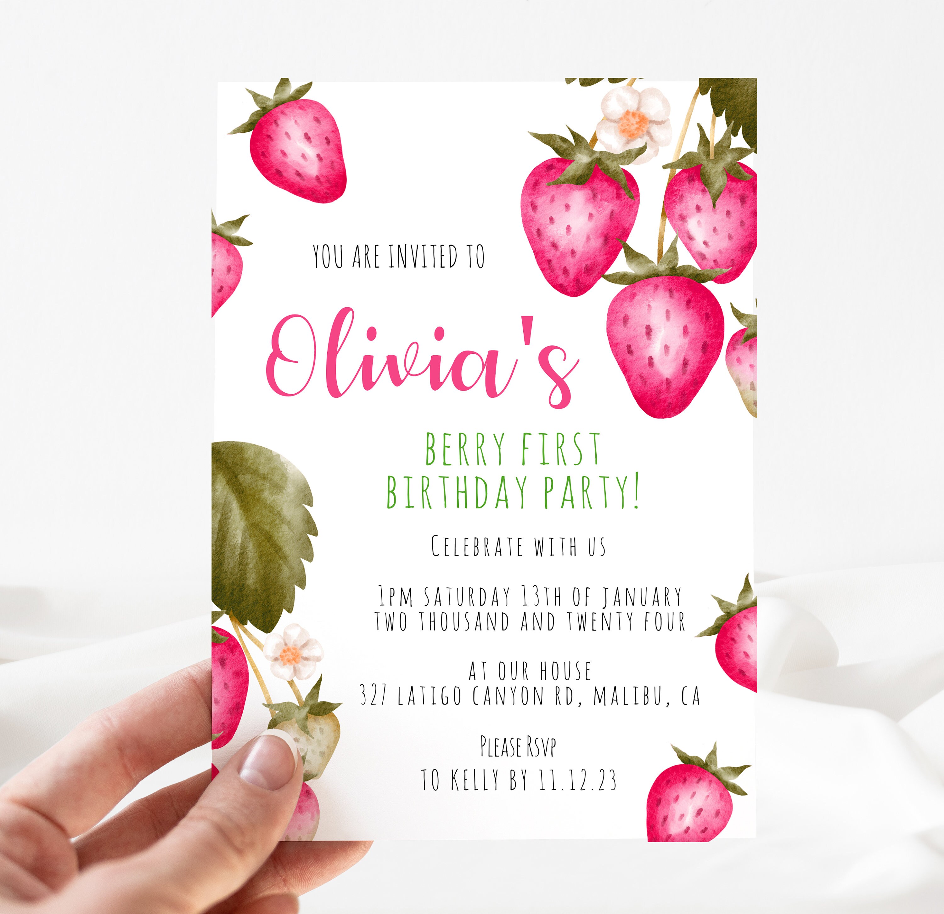 Editable Berry Invitation, Berry Digital Invite, Digital Editable ...