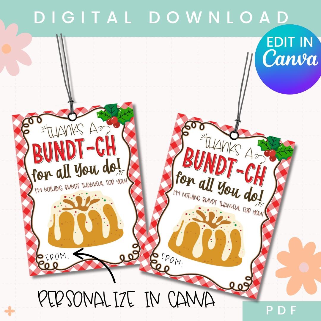 Printable Christmas Bundt Cake Gift Tags | Teacher Christmas Gift ...