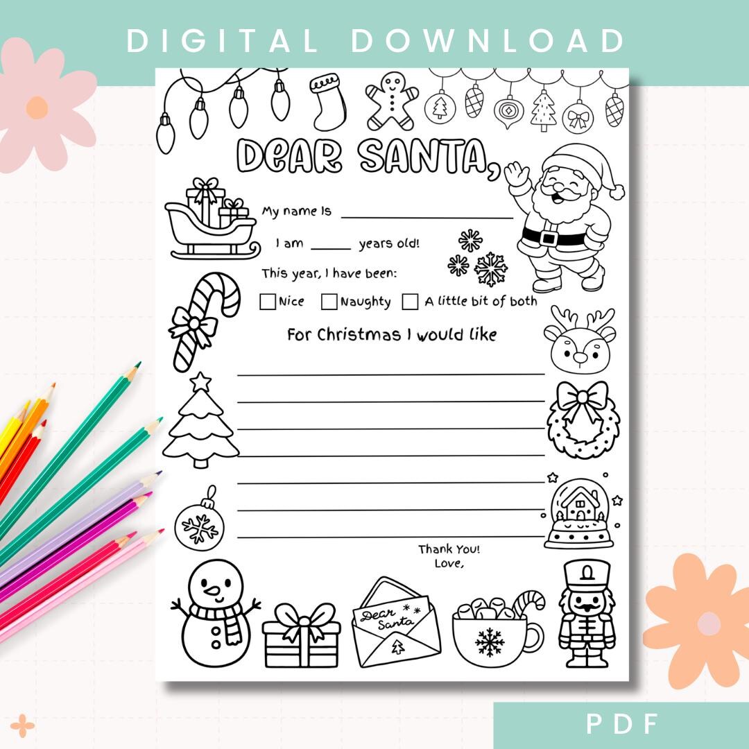 Dear Santa Letter for Kids | Christmas Coloring Page | Dear Santa Wish ...