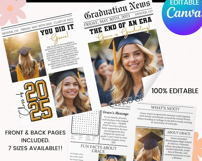 Graduation Newspaper Template, Photo 2025 Grad Newspaper Template,large ...