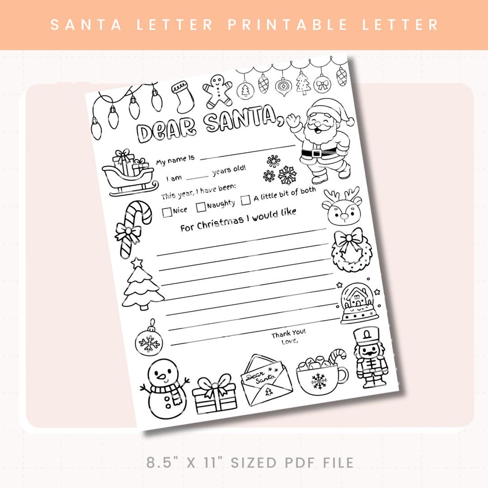 Dear Santa Letter for Kids | Christmas Coloring Page | Dear Santa Wish ...