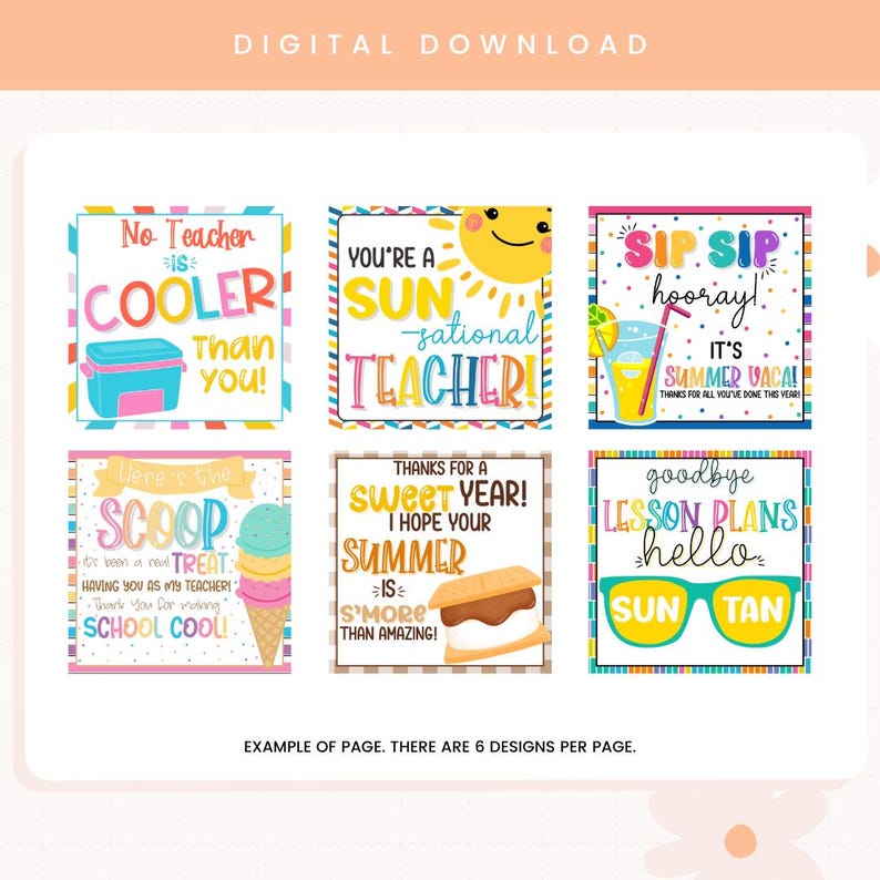 Printable 16 Teacher Summer Gift Tags | Teacher Gift Tags | Last Day of ...