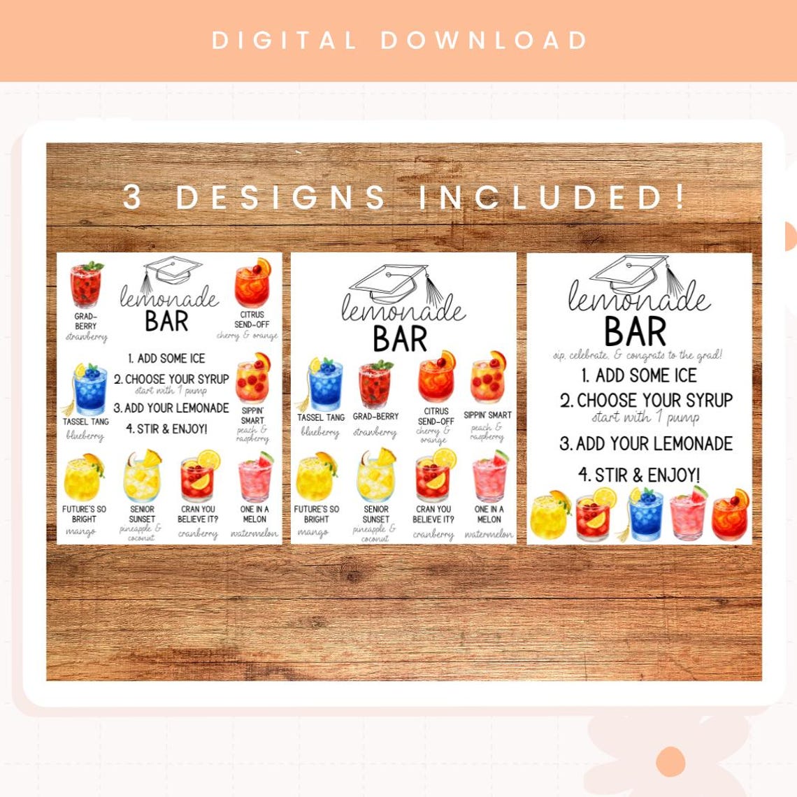 Editable Graduation Party Lemonade Bar Menu | Lemonade Bar Sign ...