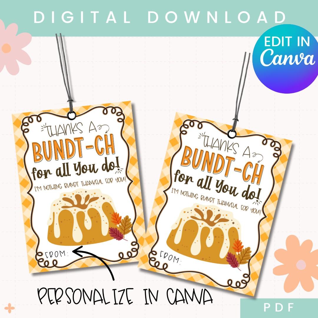 Printable Thanksgiving Bundt Cake Gift Tags | Teacher Thanksgiving Gift ...